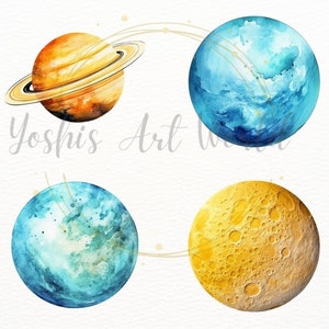 Watercolor Planets PNG Bundle, Digital Crafts Designs Transparent ...