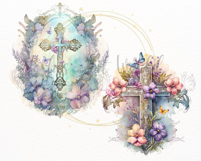 Watercolor Floral Cross PNG Bundle Volume 1 Digital Crafts - Etsy