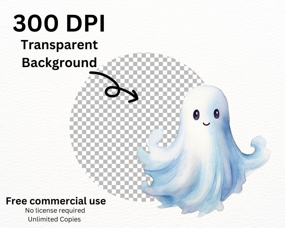 Watercolor Cute Halloween Ghost PNG Bundle, Digital Crafts Designs ...