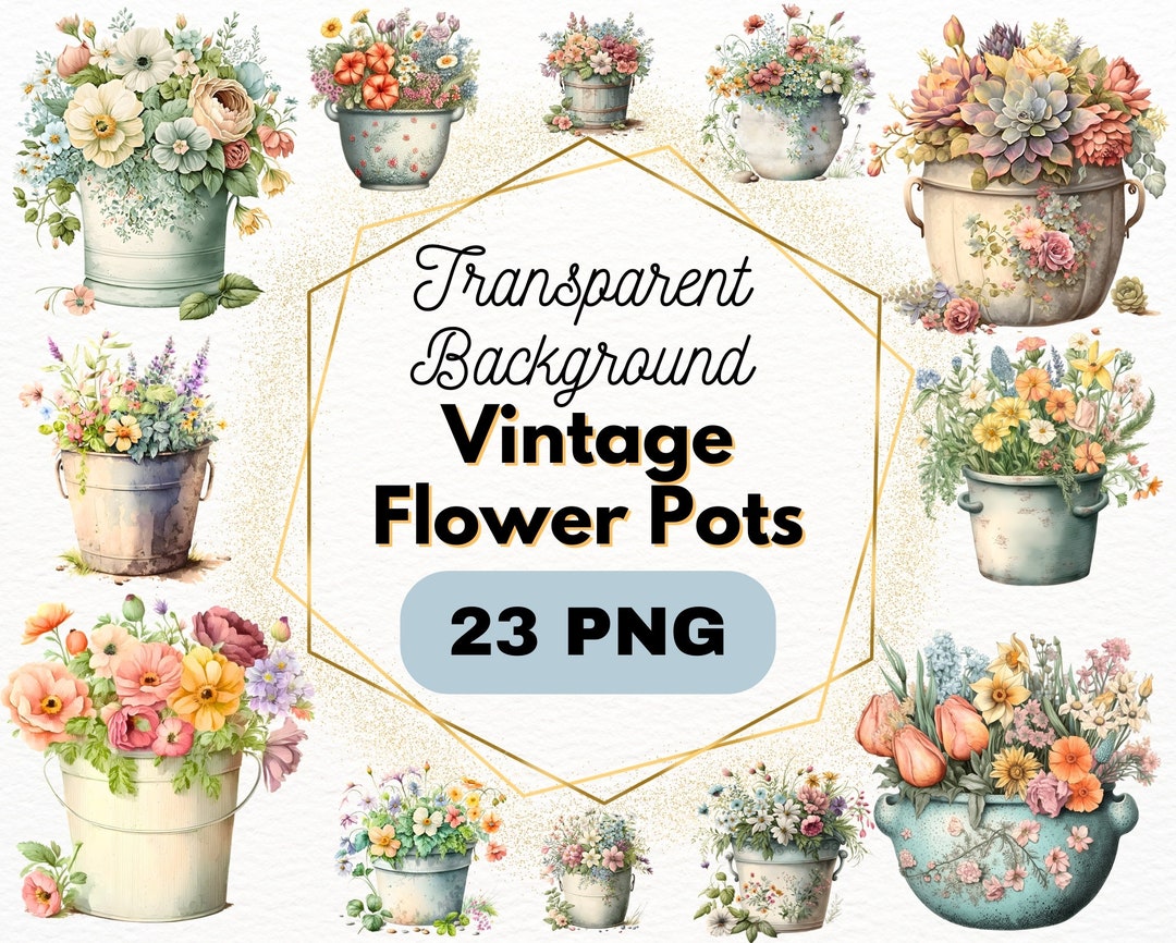 Vintage Flower Pots PNG Bundle, Digital Crafts Designs Transparent ...