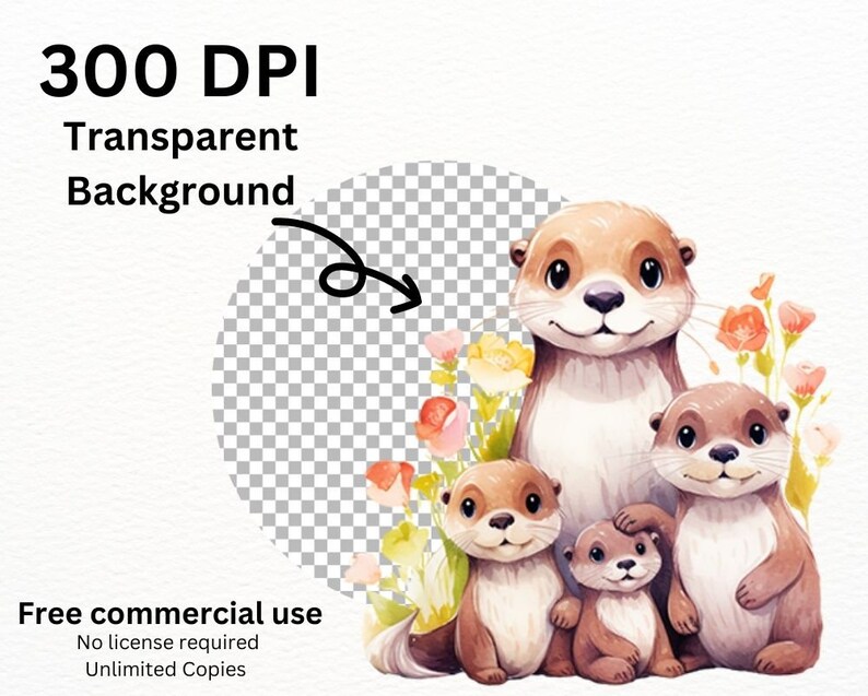 Watercolor Cute Otter PNG Bundle, Digital Crafts Designs Transparent ...