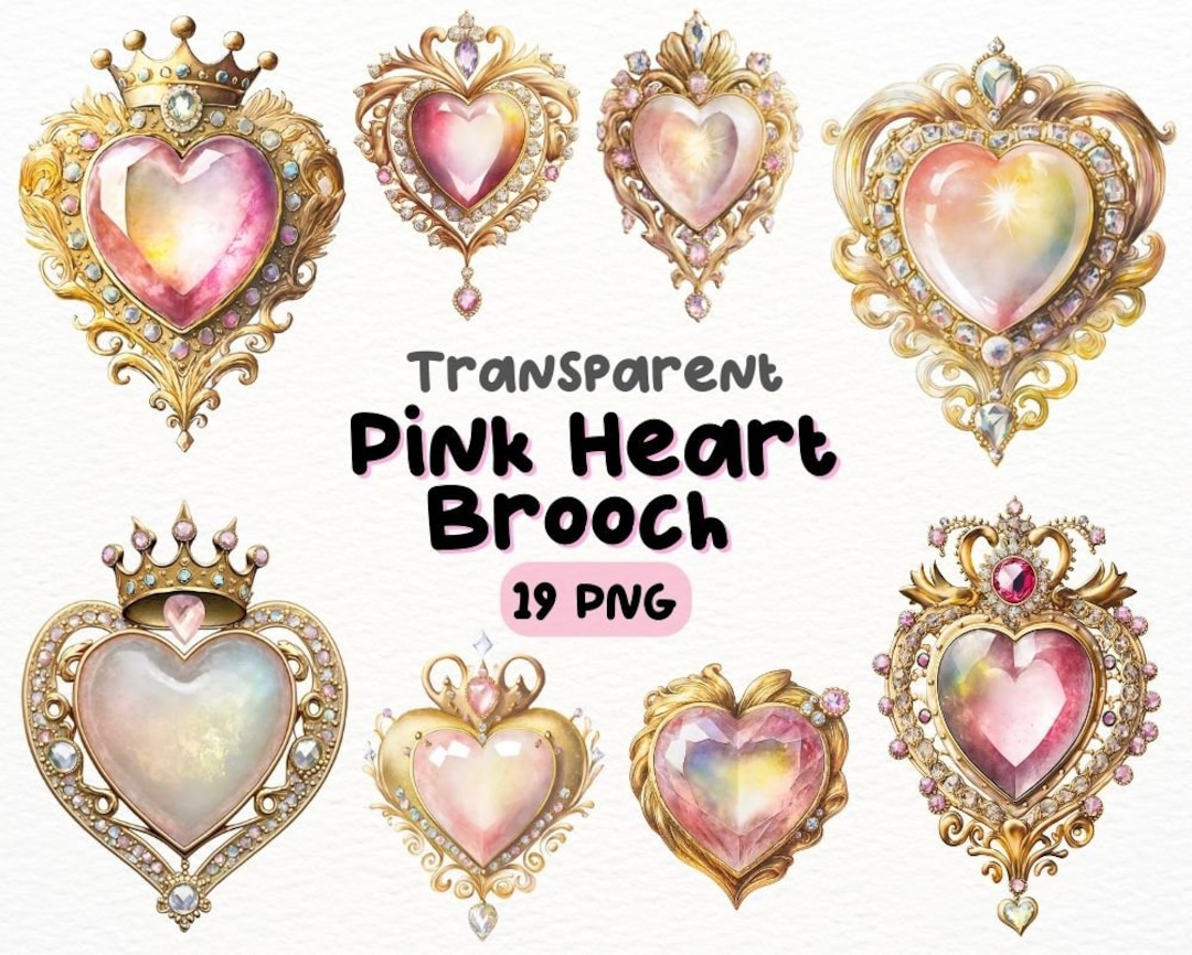 Watercolor Pink Princess Heart Brooch Clipart, Digital Crafts Designs ...