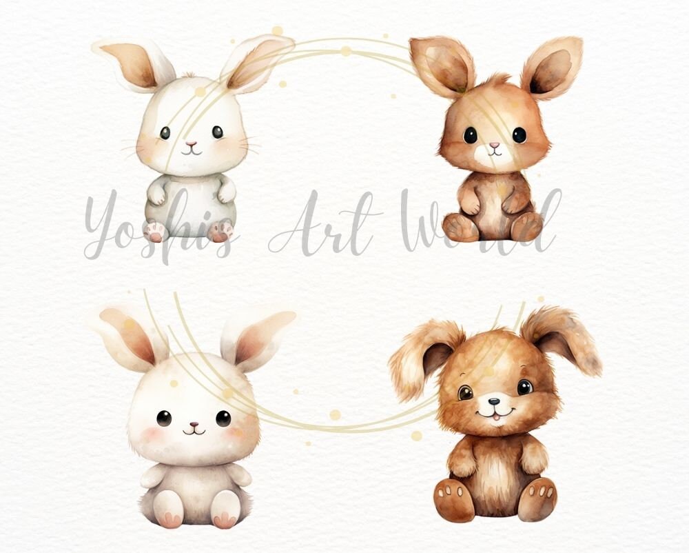 Watercolor Cute Toy Bunny PNG Bundle Digital Crafts Designs - Etsy