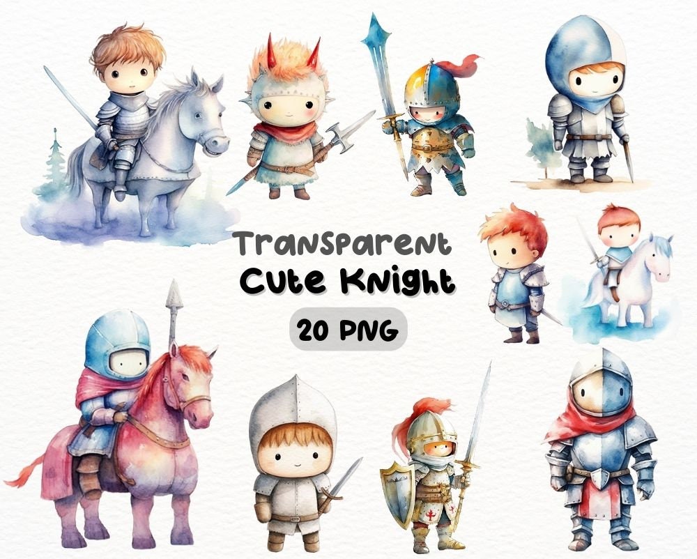 Watercolor Cute Knight PNG Bundle Digital Crafts Designs - Etsy