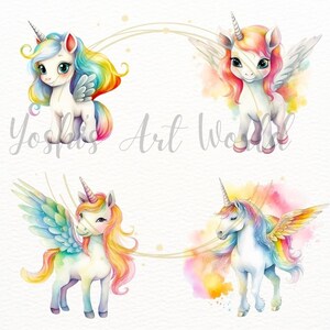 Watercolor Cute Rainbow Unicorn PNG Bundle, Digital Crafts Designs ...