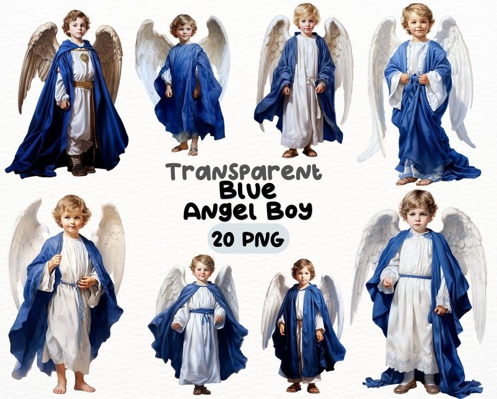 Watercolor Victorian Royal Blue Angel Boy PNG Bundle, Digital Crafts ...