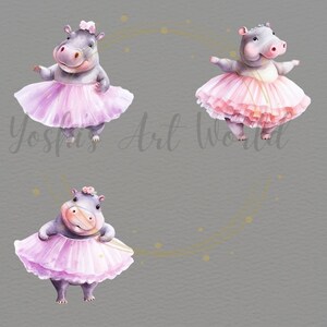 Watercolor Ballerina Hippo PNG Bundle, Digital Crafts Designs ...