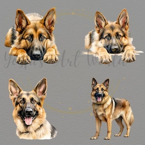 Watercolor German Shepherd PNG Bundle, Digital Crafts Designs ...