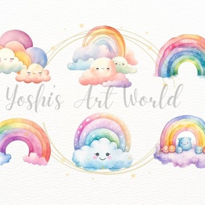 Pastel Watercolor Rainbow Star Cloud PNG Bundle, Digital Crafts Designs ...