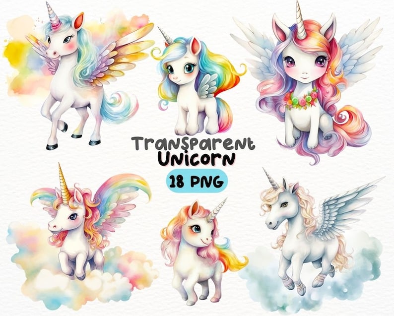 Watercolor Cute Rainbow Unicorn PNG Bundle Digital Crafts - Etsy