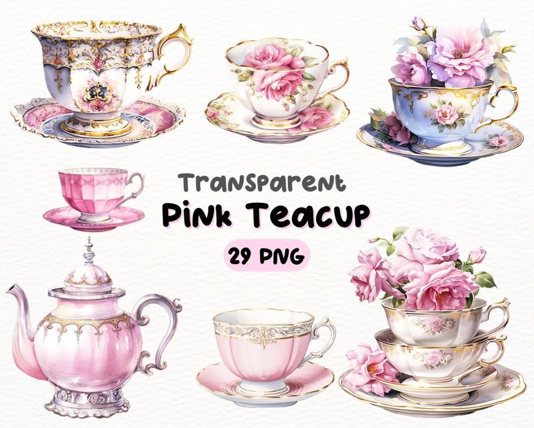 Vintage Pink Teacup PNG Bundle, Digital Crafts Designs Transparent, Tea ...