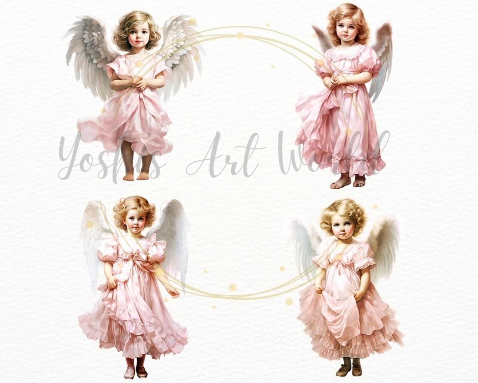 Watercolor Victorian Pink Angel PNG Bundle, Digital Crafts Designs ...