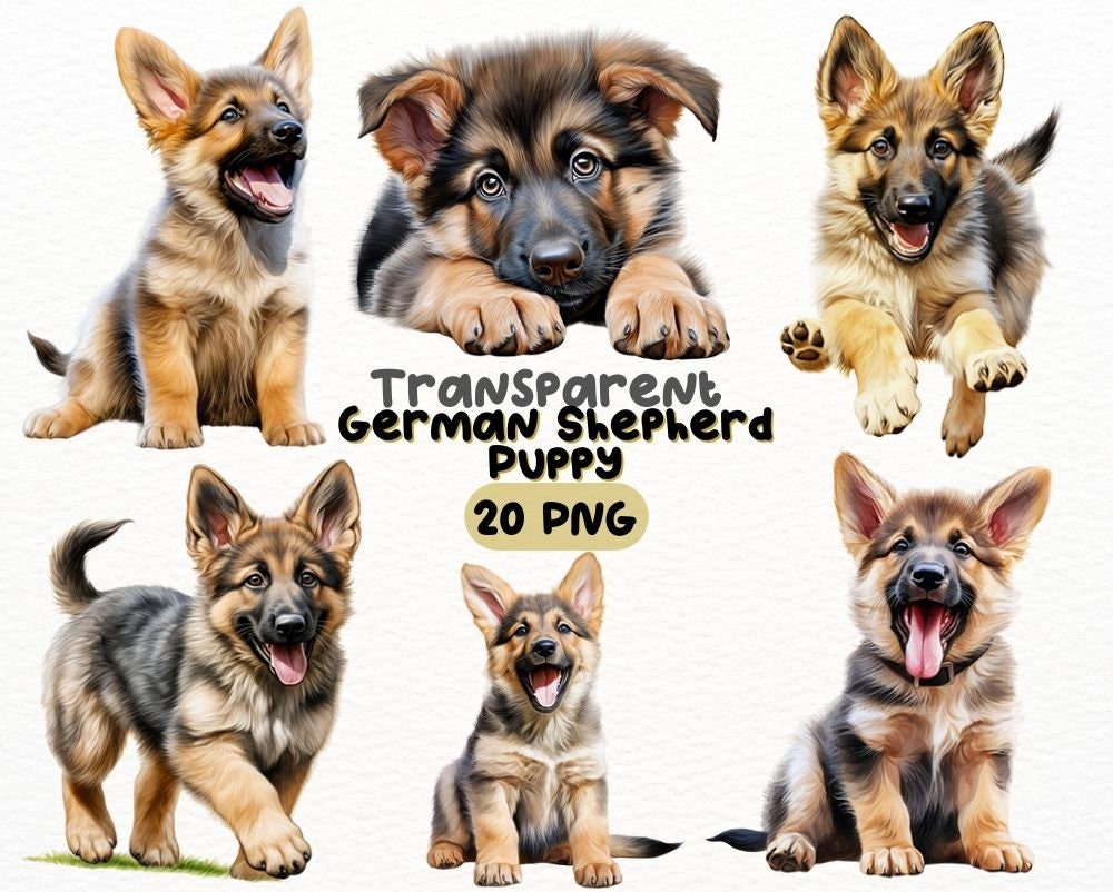 Watercolor German Shepherd Puppy PNG Bundle Digital Crafts - Etsy