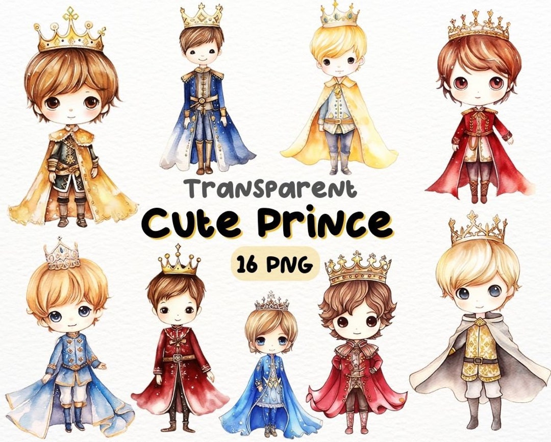 Watercolor Cute Prince PNG Bundle, Digital Crafts Designs Transparent ...