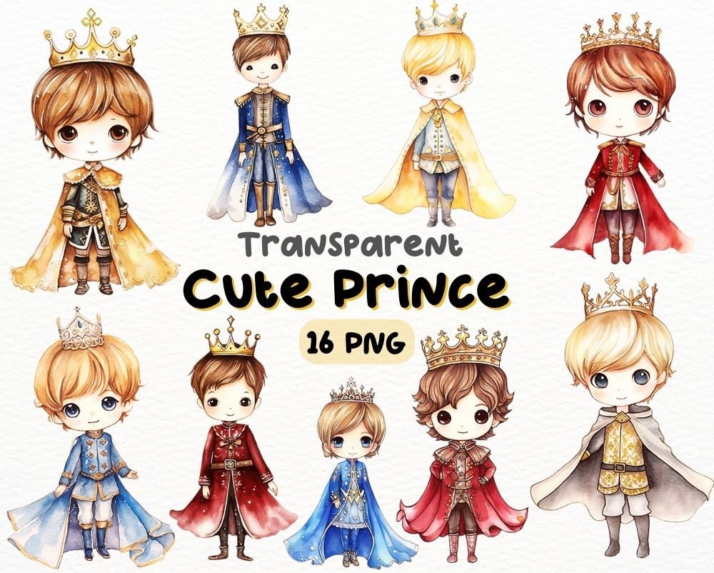 Watercolor Cute Prince PNG Bundle Digital Crafts Designs - Etsy