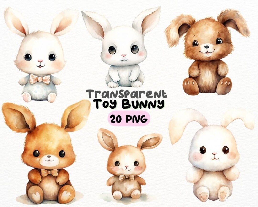 Watercolor Cute Toy Bunny PNG Bundle, Digital Crafts Designs ...