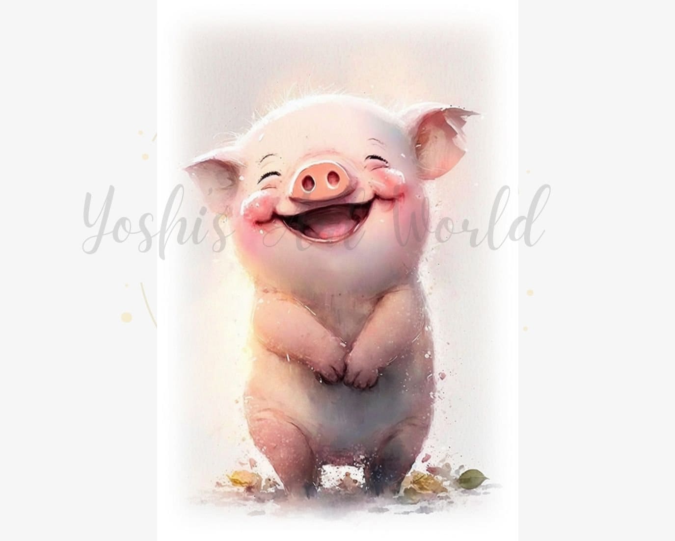 Watercolor Happy Piggy - Baby Pig - Card Making, Mixed Media, Digital ...