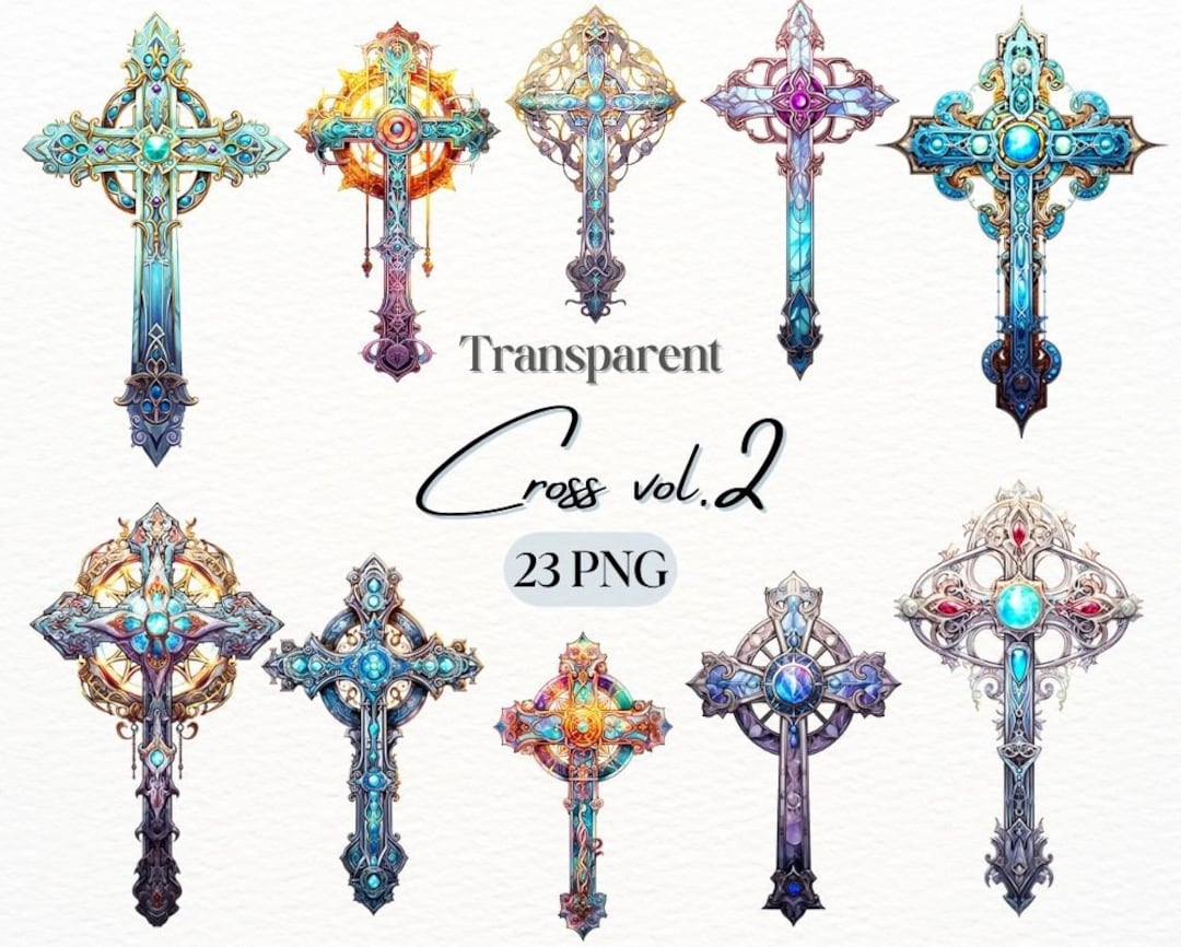 Watercolor Colorful Cross PNG Bundle, Volume 2, Digital Crafts Designs ...
