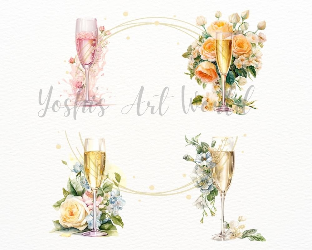 Watercolor Floral Champagne PNG Bundle Digital Crafts Designs - Etsy
