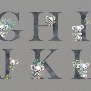 Cute Baby Koala Letters A-Z and Number, Watercolor, Alphabet Clipart ...