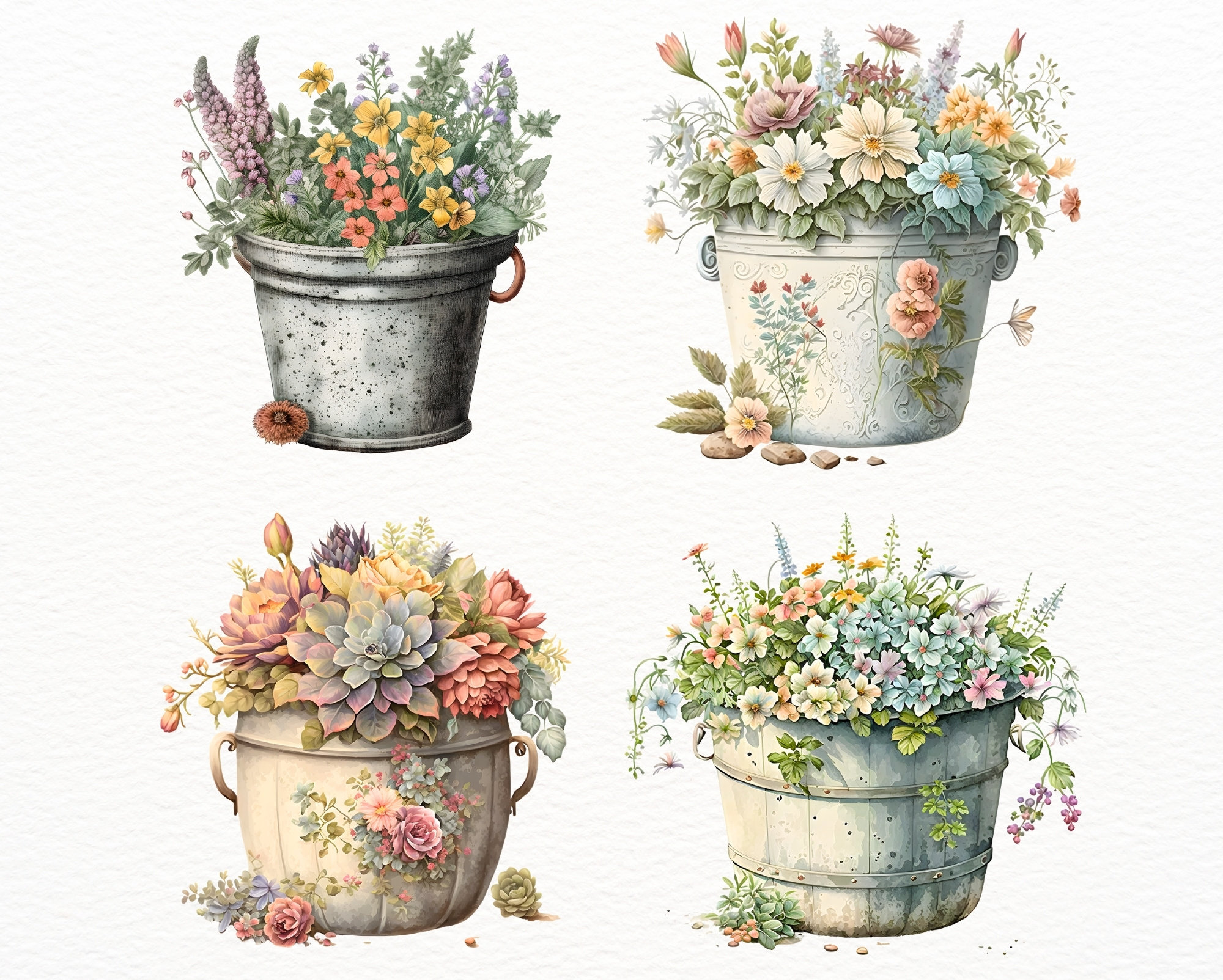 Vintage Flower Pots PNG Bundle Digital Crafts Designs - Etsy