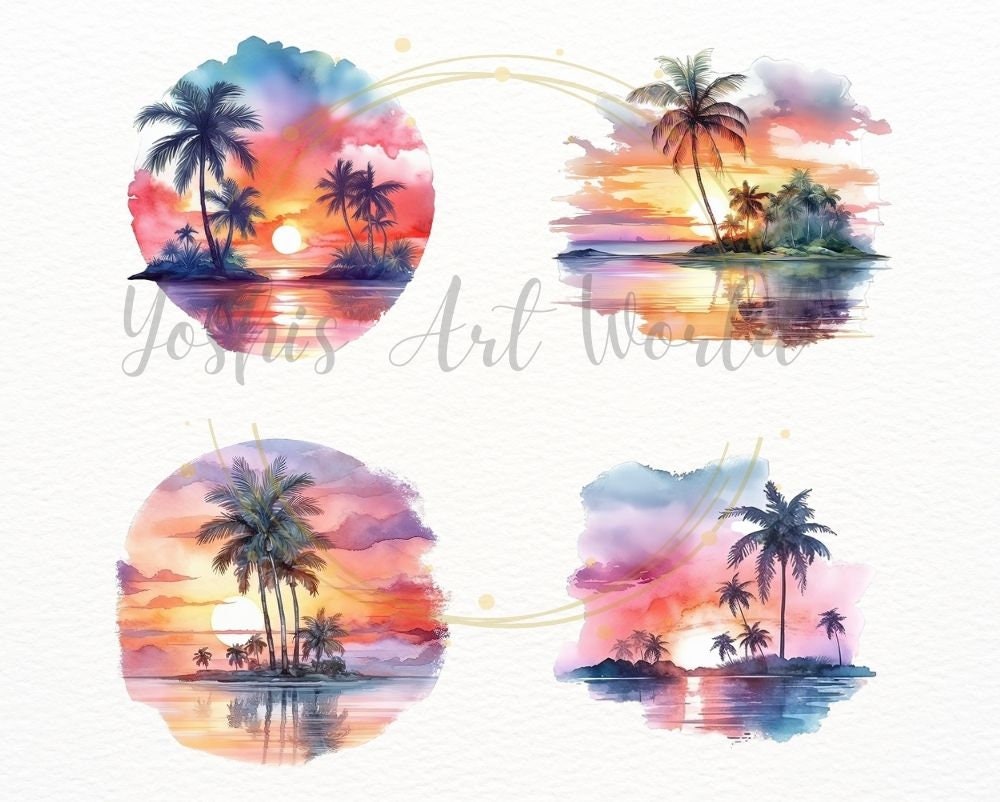 Watercolor Beach Sunset PNG Bundle Digital Crafts Designs - Etsy