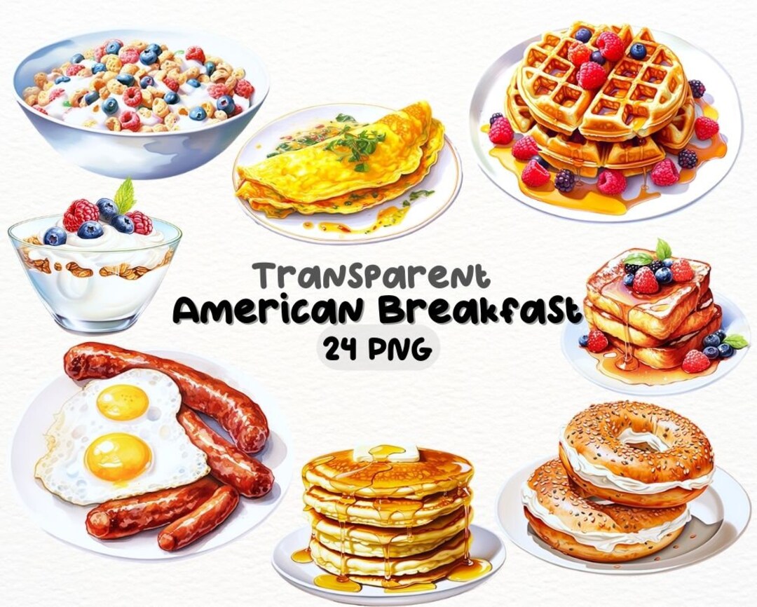 Watercolor American Breakfast PNG Bundle, Digital Crafts Designs ...