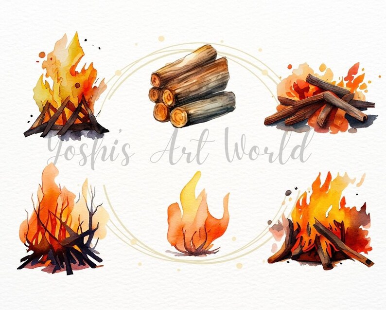 Watercolor Campfire PNG Bundle, Digital Crafts Designs Transparent ...
