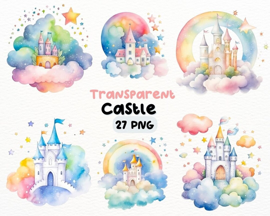 Watercolor Pastel Castle PNG Bundle, Digital Crafts Designs Transparent ...