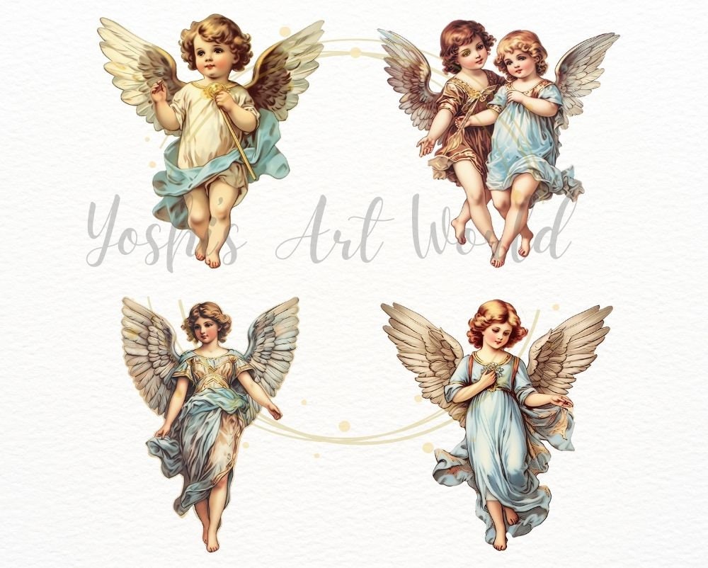 Watercolor Vintage Blue Baby Angel PNG Bundle Digital Crafts - Etsy