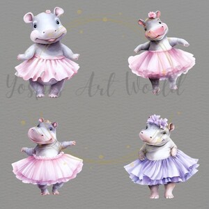 Watercolor Ballerina Hippo PNG Bundle, Digital Crafts Designs ...
