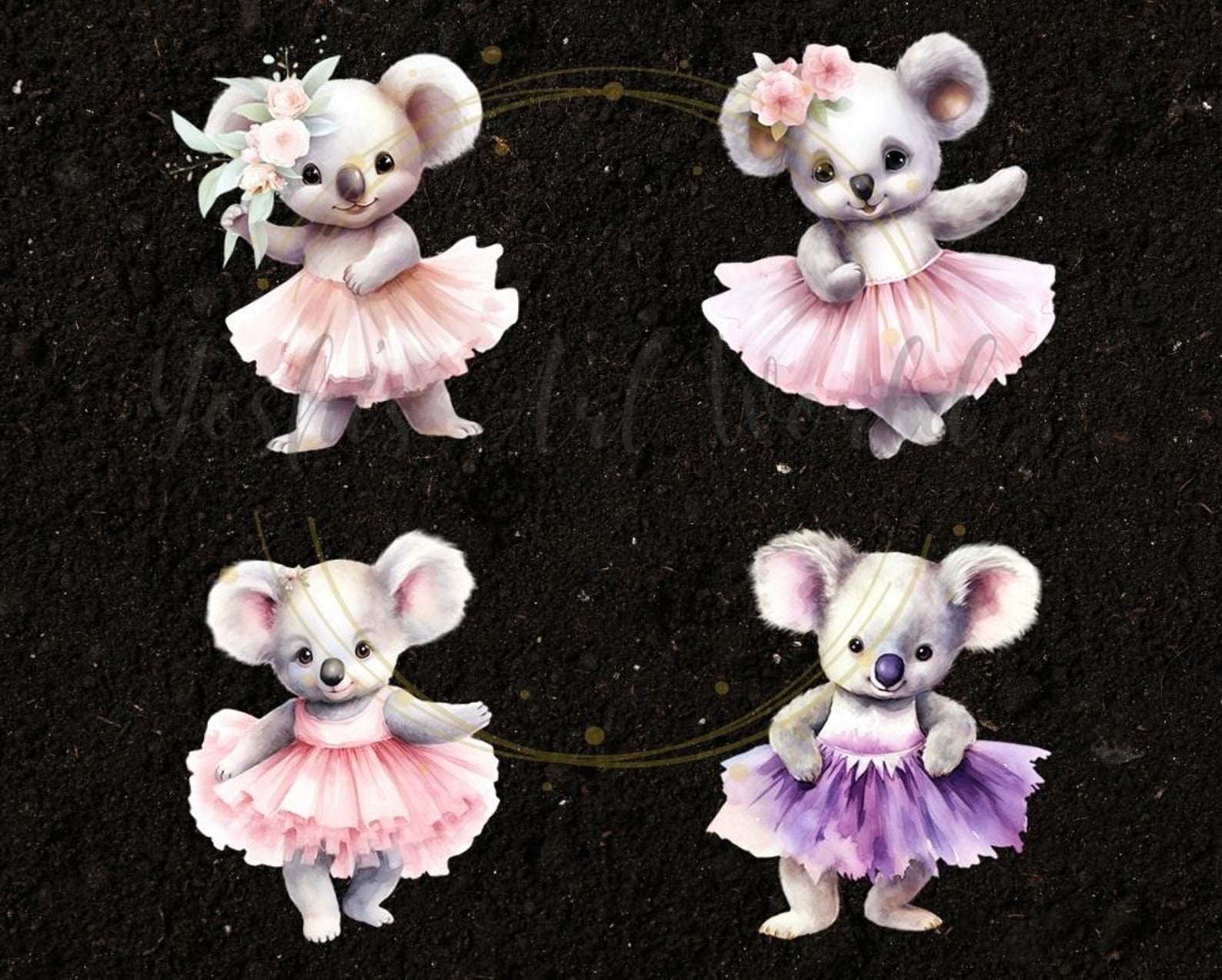 Watercolor Ballerina Koala PNG Bundle, Digital Crafts Designs ...