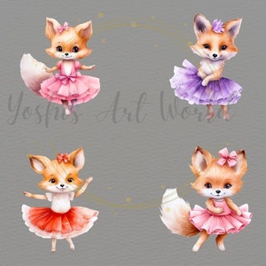 Watercolor Ballerina Fox PNG Bundle, Digital Crafts Designs Transparent ...