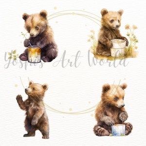 Watercolor Cute Baby Brown Bear PNG Bundle, Digital Crafts Designs ...