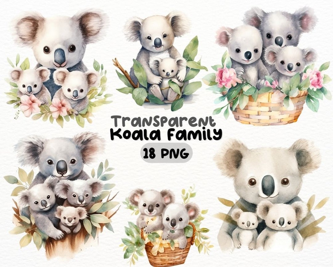 Cute Koala Family Watercolor PNG Bundle, Digital Crafts Designs ...
