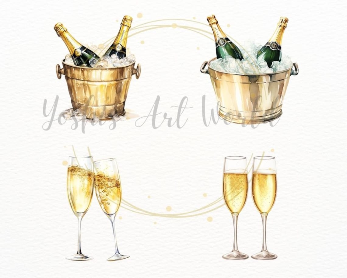 Watercolor Champagne PNG Bundle, Digital Crafts Designs Transparent ...