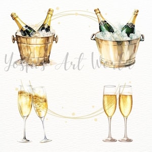 Watercolor Champagne PNG Bundle, Digital Crafts Designs Transparent ...
