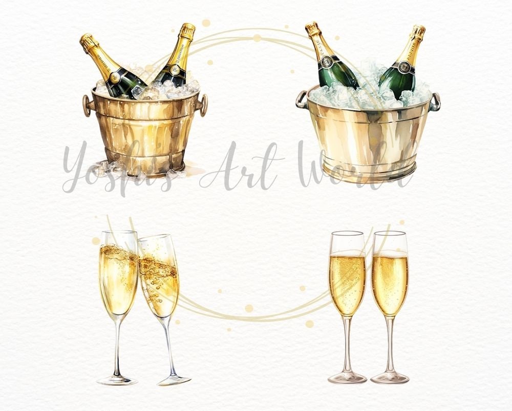 Watercolor Champagne PNG Bundle, Digital Crafts Designs Transparent ...