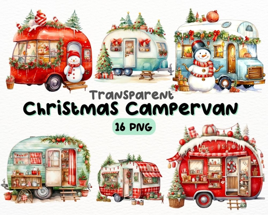 Watercolor Christmas Campervan PNG Bundle, Digital Crafts Designs ...