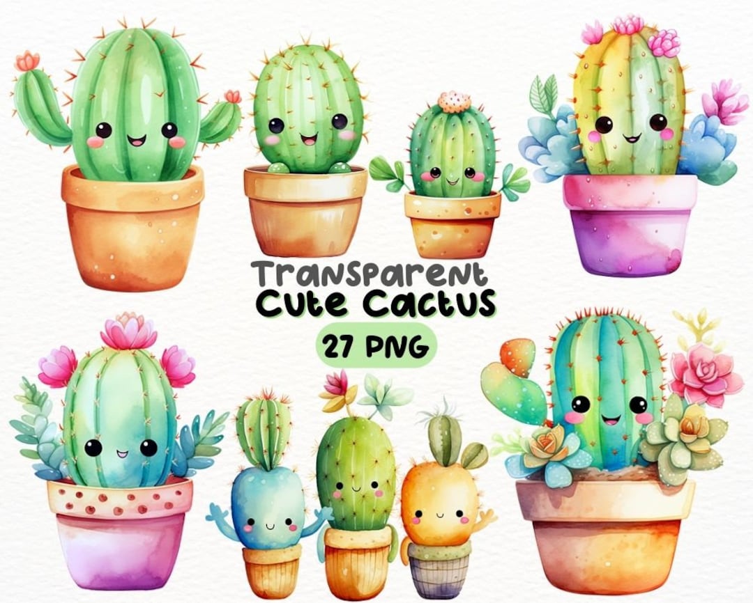 Watercolor Cute Cactus PNG Bundle, Digital Crafts Designs Transparent ...