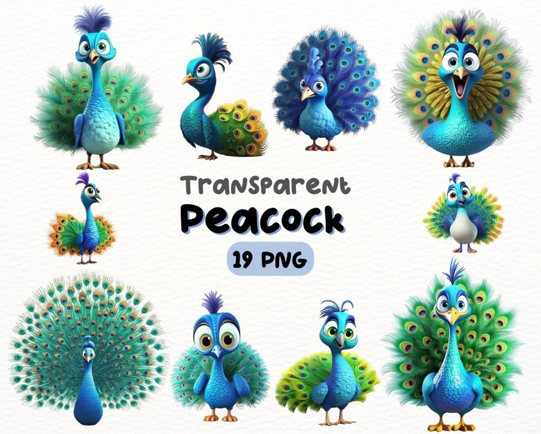 Cute Peacock PNG Bundle, Digital Crafts Designs Transparent, Peacock ...