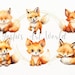 Watercolor Cute Fox PNG Bundle Digital Crafts Designs - Etsy