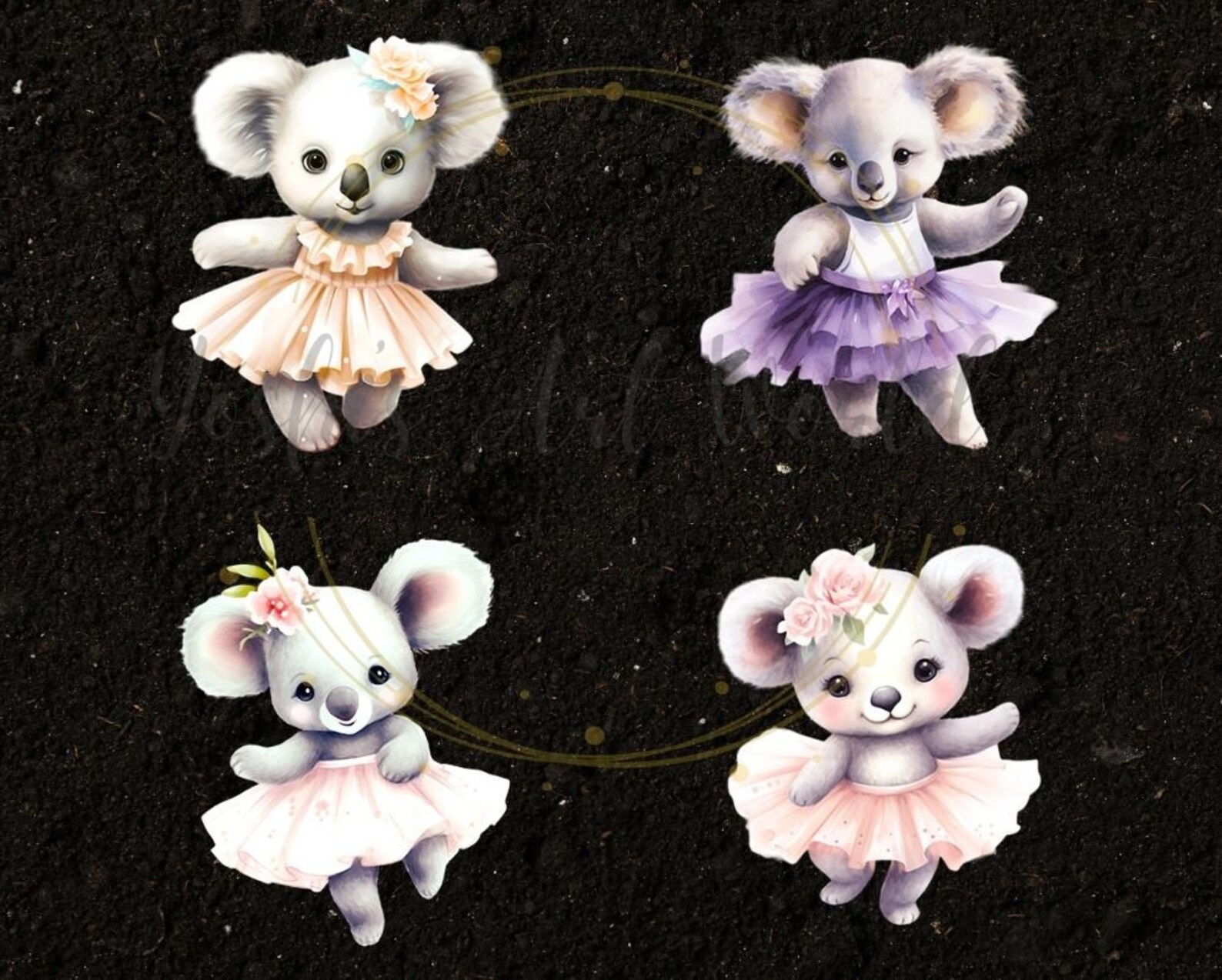 Watercolor Ballerina Koala PNG Bundle, Digital Crafts Designs ...