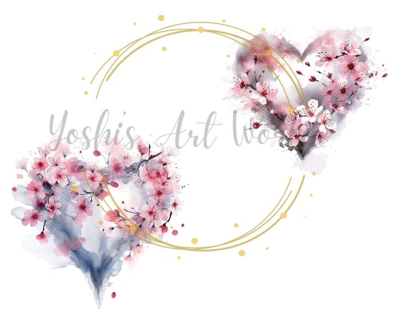 Sakura Heart Clipart - Cherry Blossom - Japanese Sakura- Card Making ...