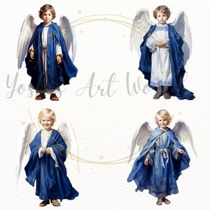 Watercolor Victorian Royal Blue Angel Boy PNG Bundle, Digital Crafts ...