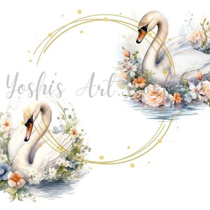 Swan and Flower Clipart - Floral Swan - Card Making, Mixed Media ...