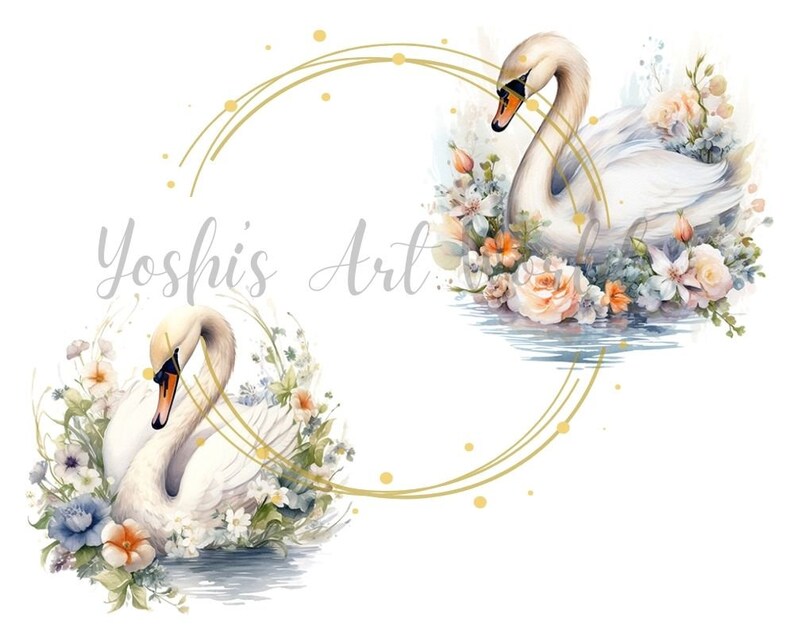 Swan and Flower Clipart Floral Swan Card Making Mixed - Etsy