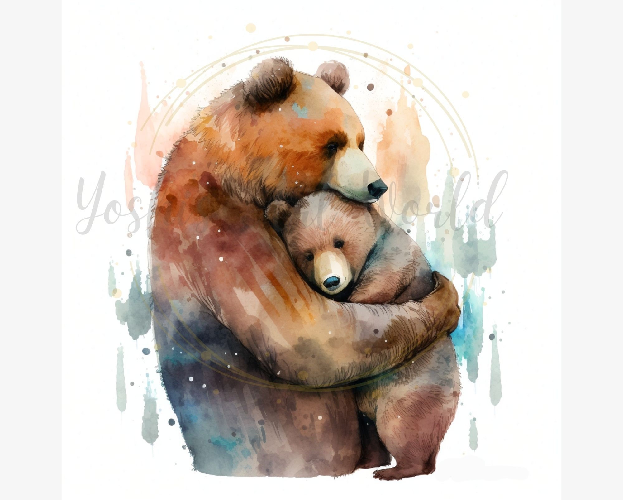 Watercolor Mama Bear - Brown Bear - Card Making, Mixed Media, Digital ...