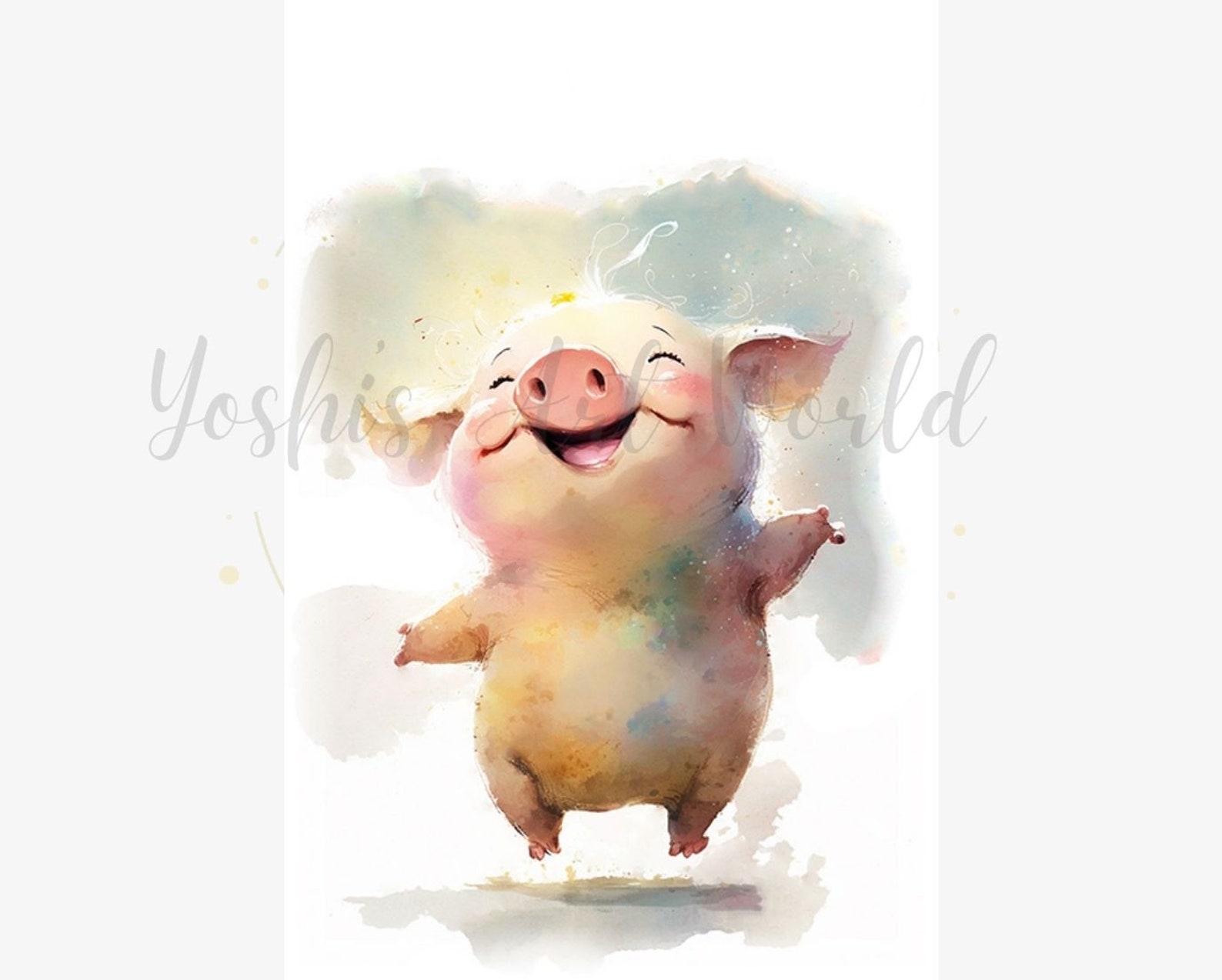Watercolor Happy Piggy Baby Pig Card Making Mixed Media - Etsy