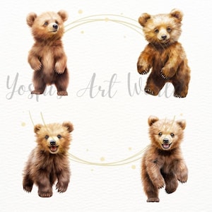 Watercolor Cute Baby Brown Bear PNG Bundle, Digital Crafts Designs ...